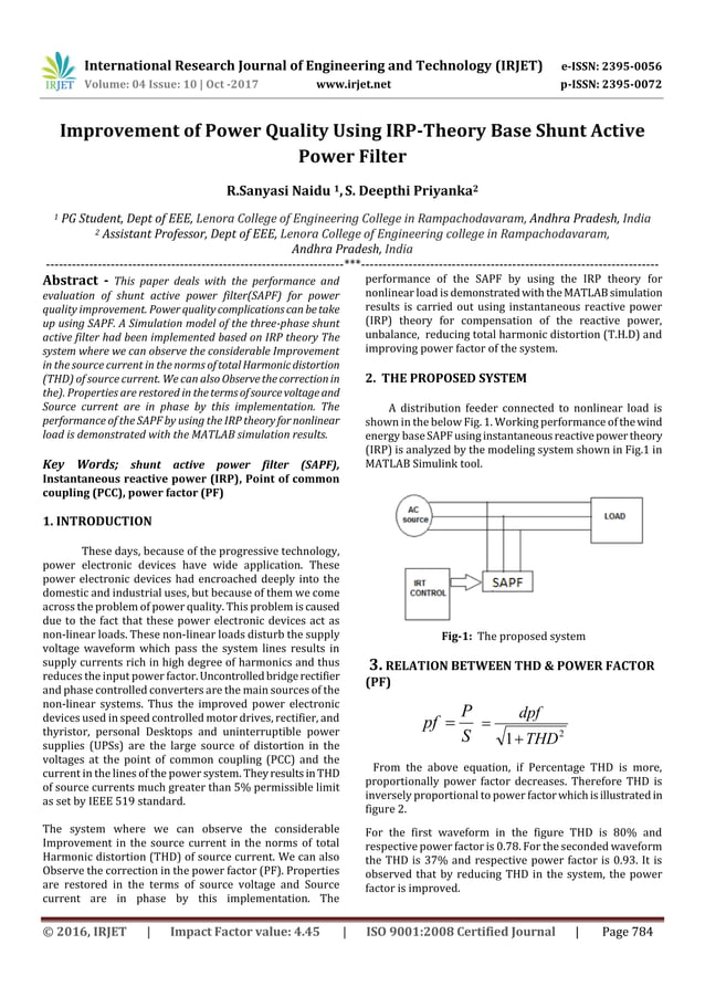 Improvement of Power Quality using IRP-Theory Base Shunt Active Power Filter | PDF
