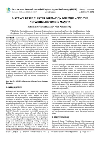 Distance Based Cluster Formation for Enhancing the Network Life Time in Manets | PDF