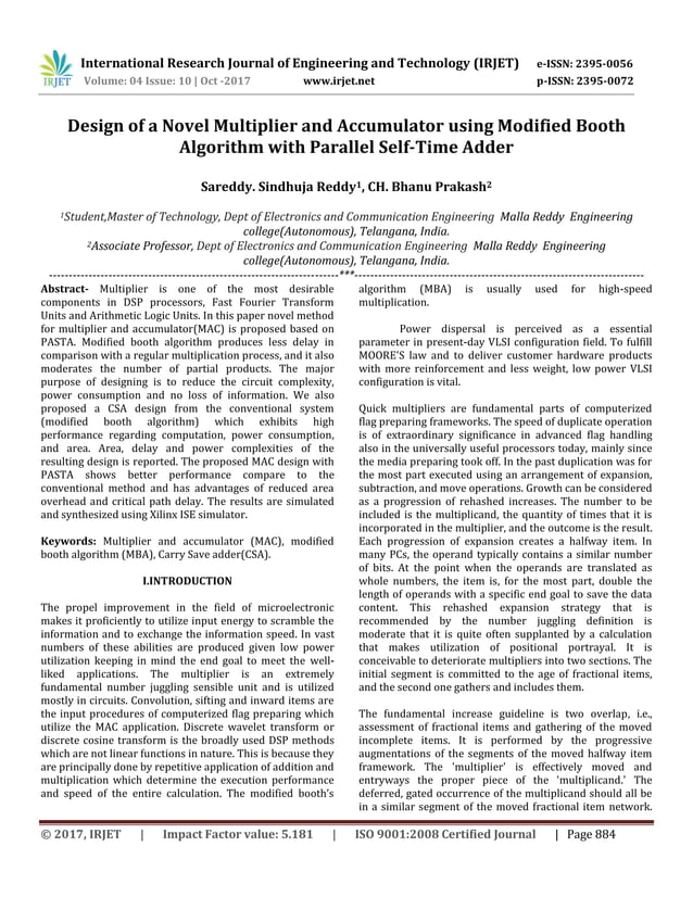 Design of a Novel Multiplier and Accumulator using Modified Booth ...