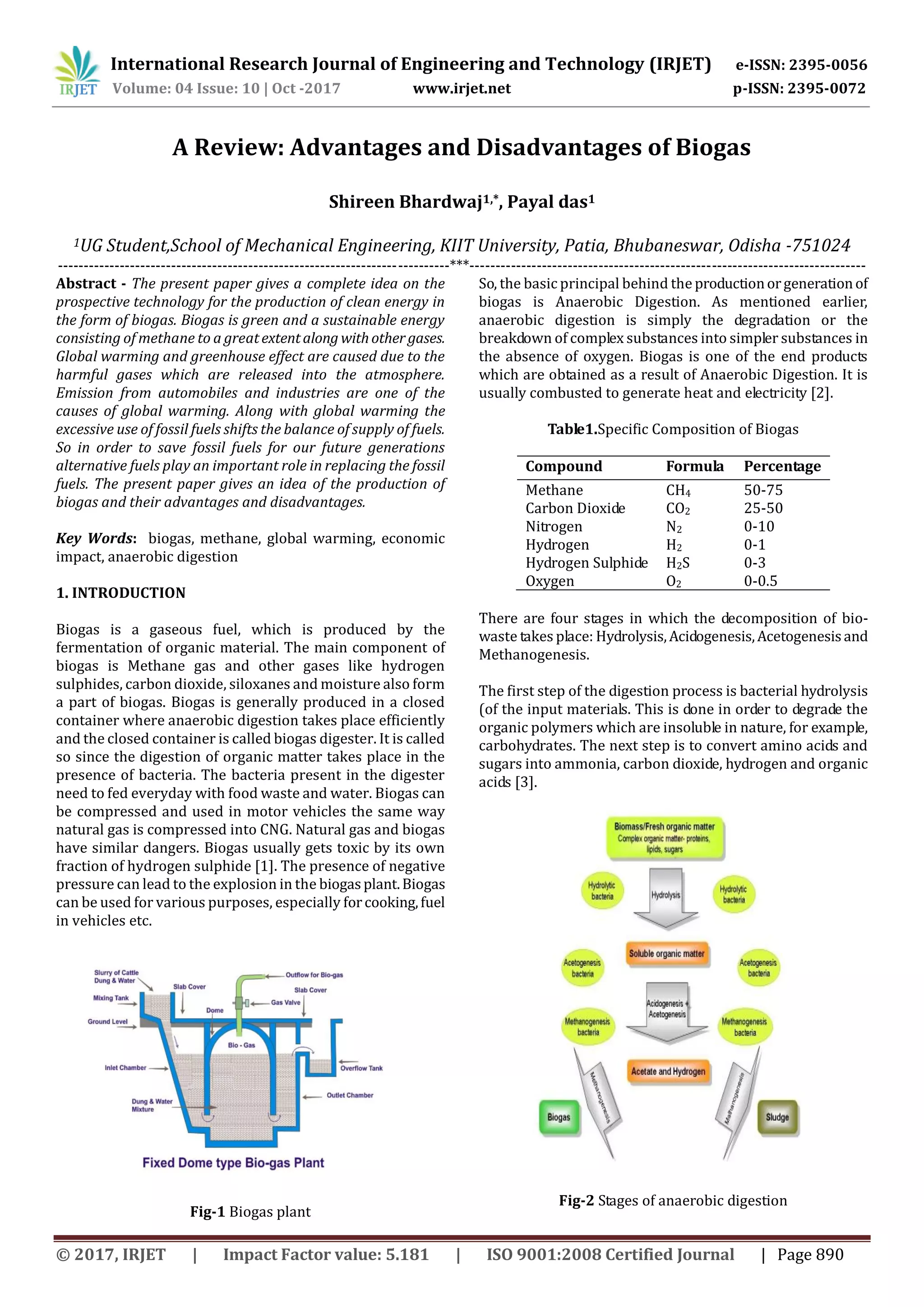 A review: Advantages and Disadvantages of Biogas | PDF