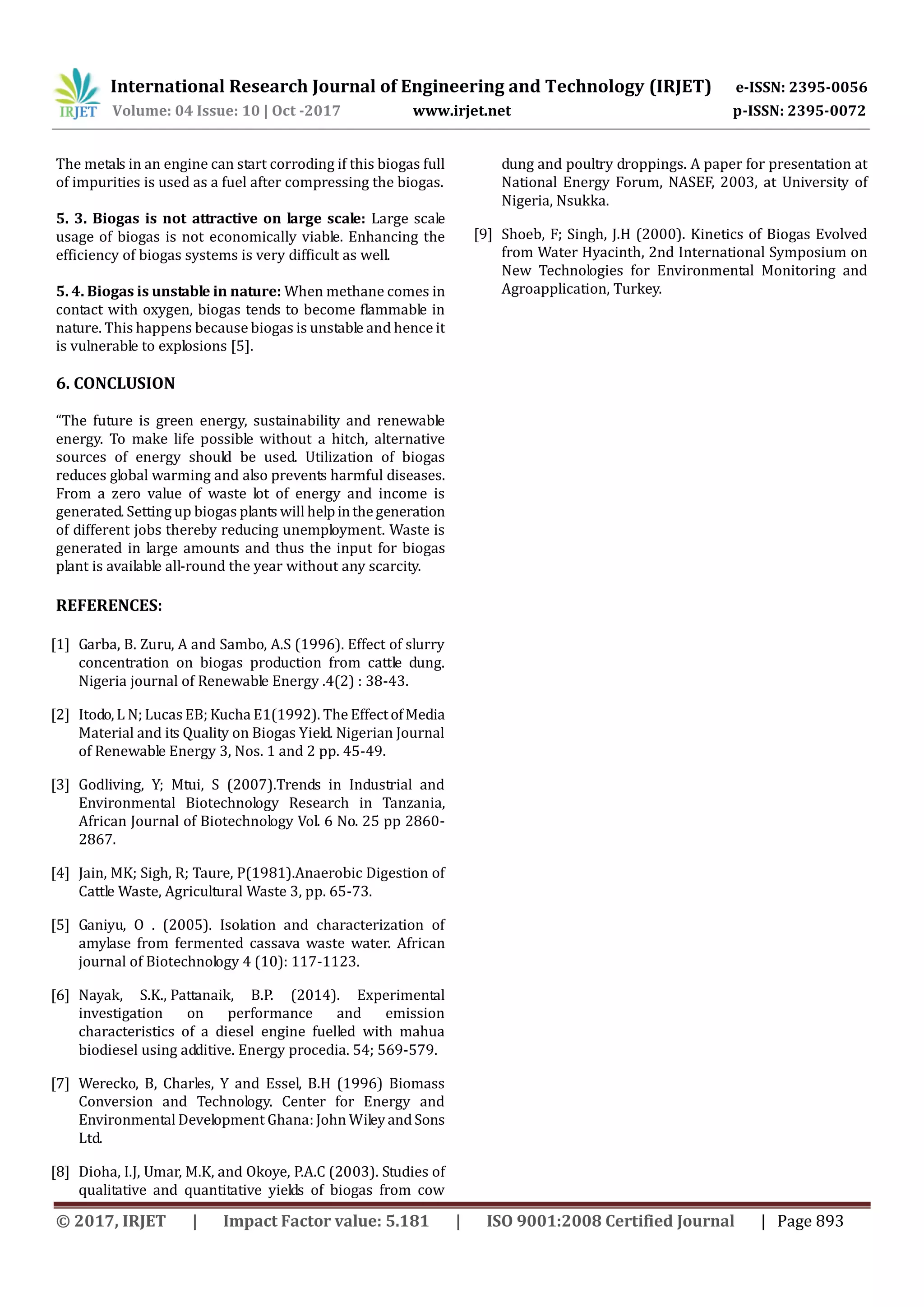 A review: Advantages and Disadvantages of Biogas | PDF