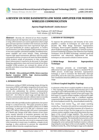 A Review on Wide Bandwidth Low Noise Amplifier for Modern Wireless Communication | PDF