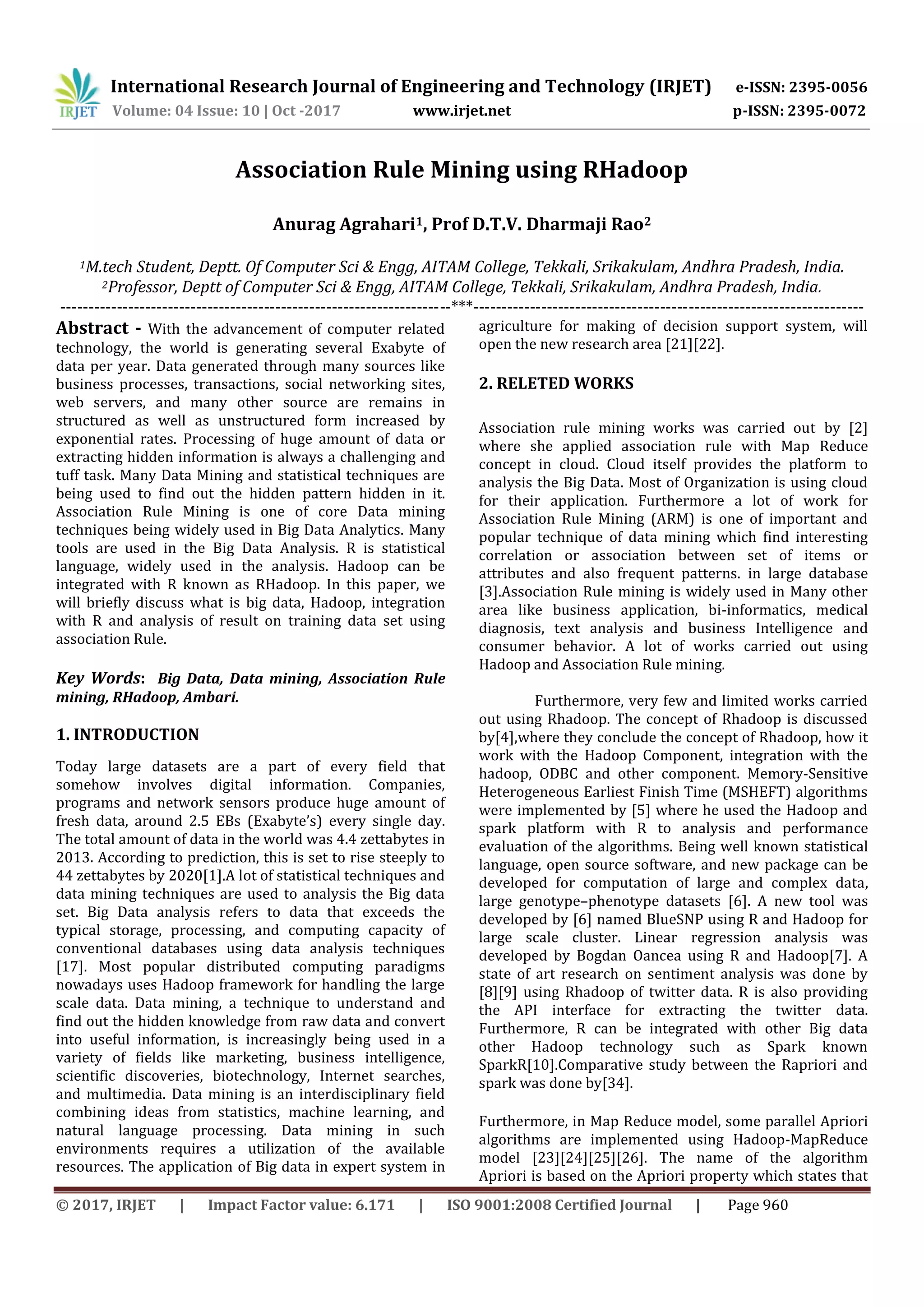 Association Rule Mining using RHadoop | PDF