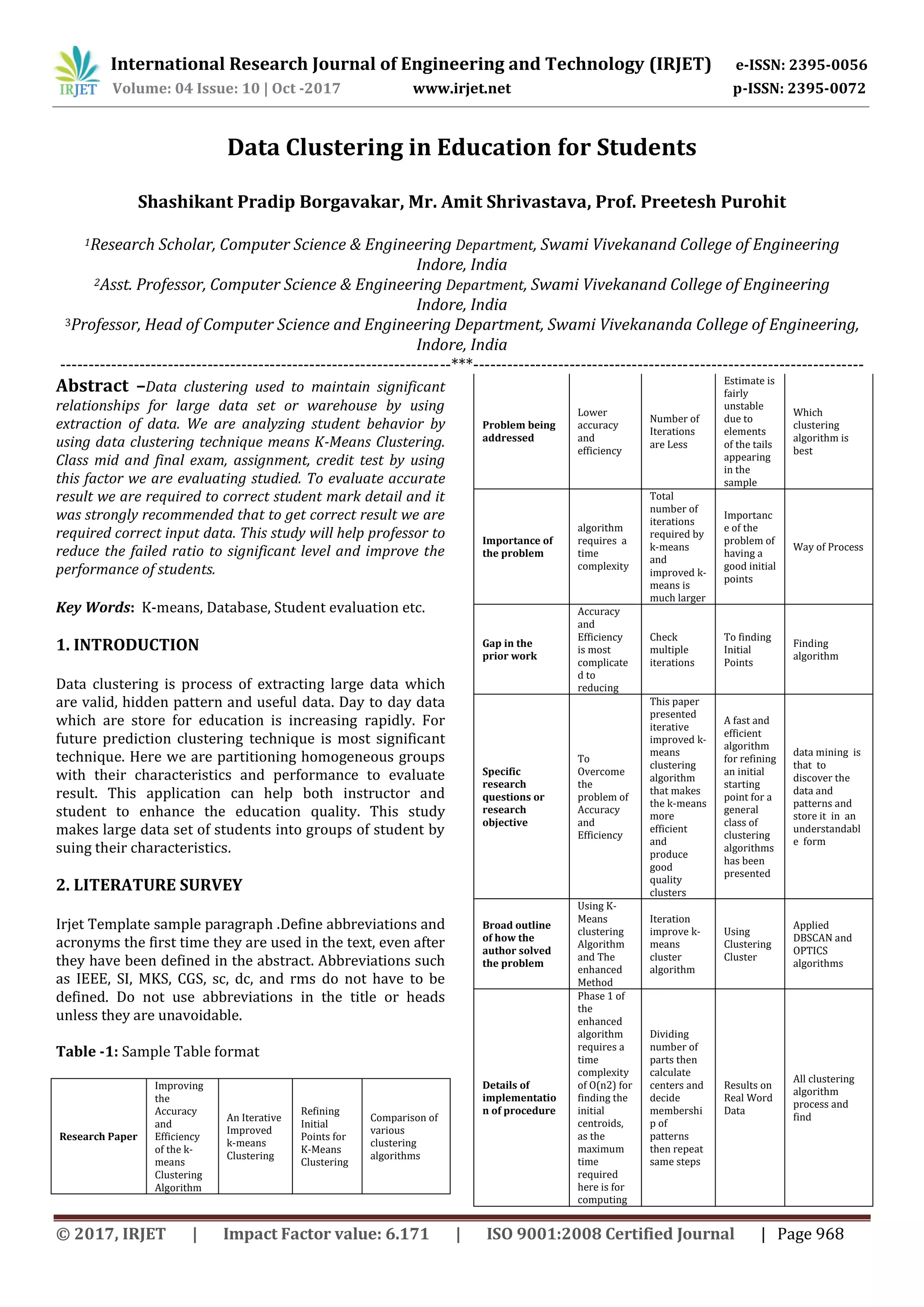 Data Clustering in Education for Students | PDF