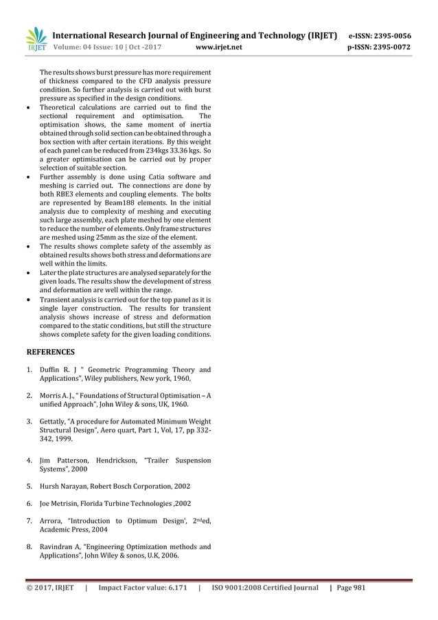 Computational Fluid Dynamic Analysis and Structural Analysis of Ribbed Panel Structure using FEA ...
