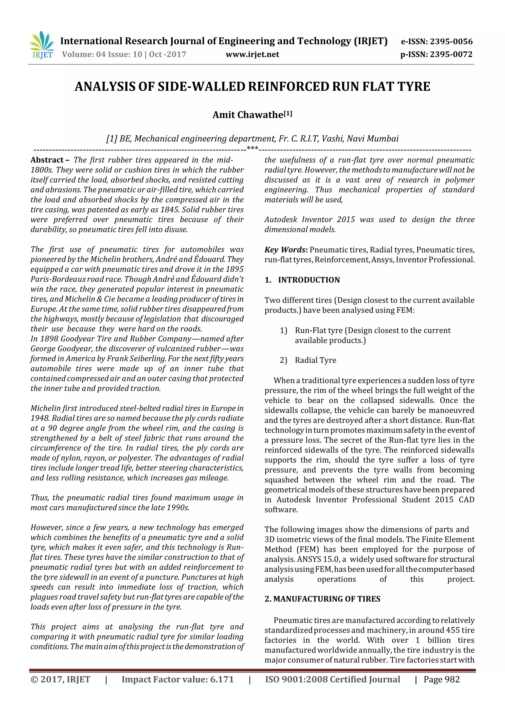 Analysis of Side-Walled Reinforced Run Flat Tyre | PDF