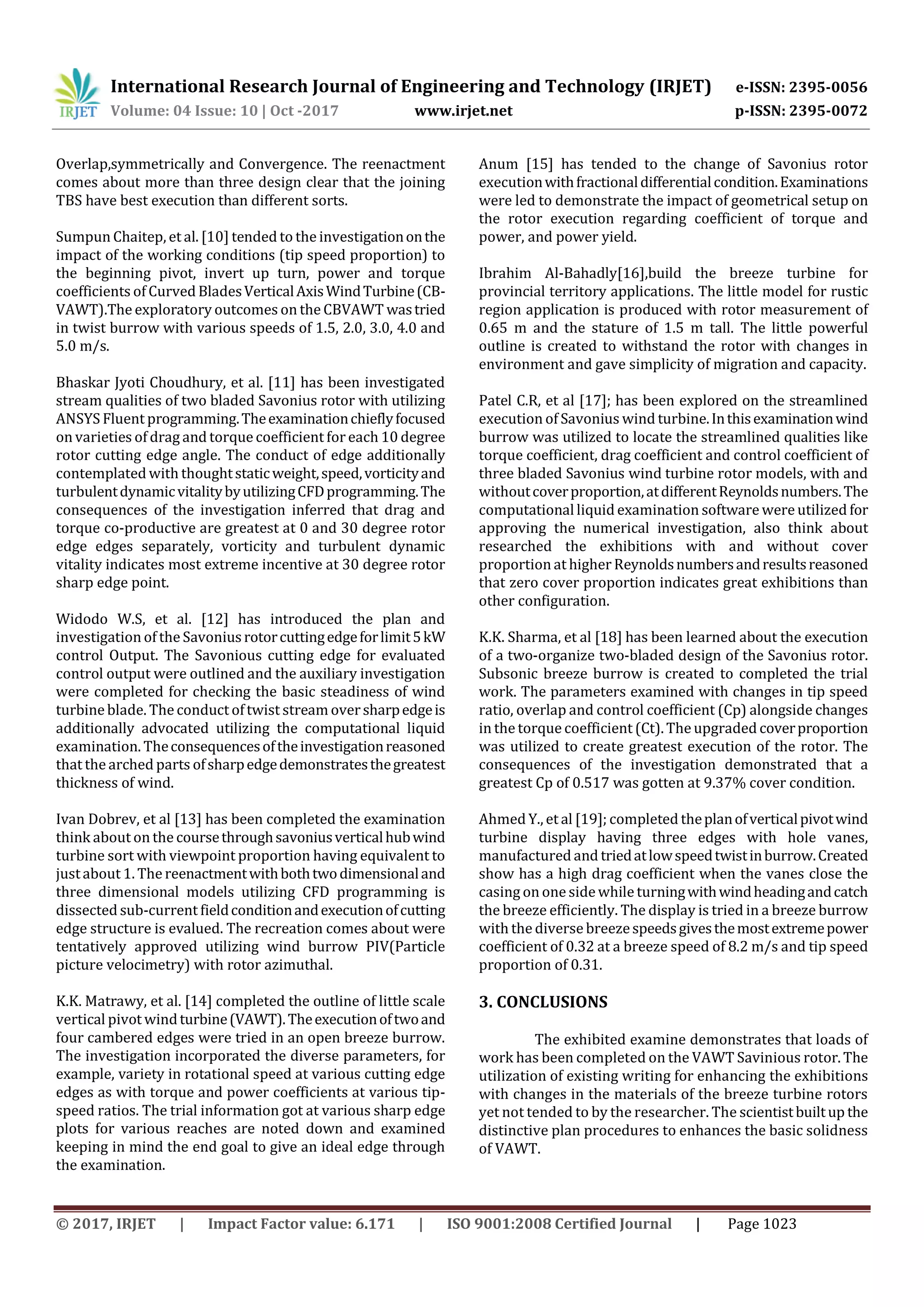 A Review on the Savonius VAWT | PDF