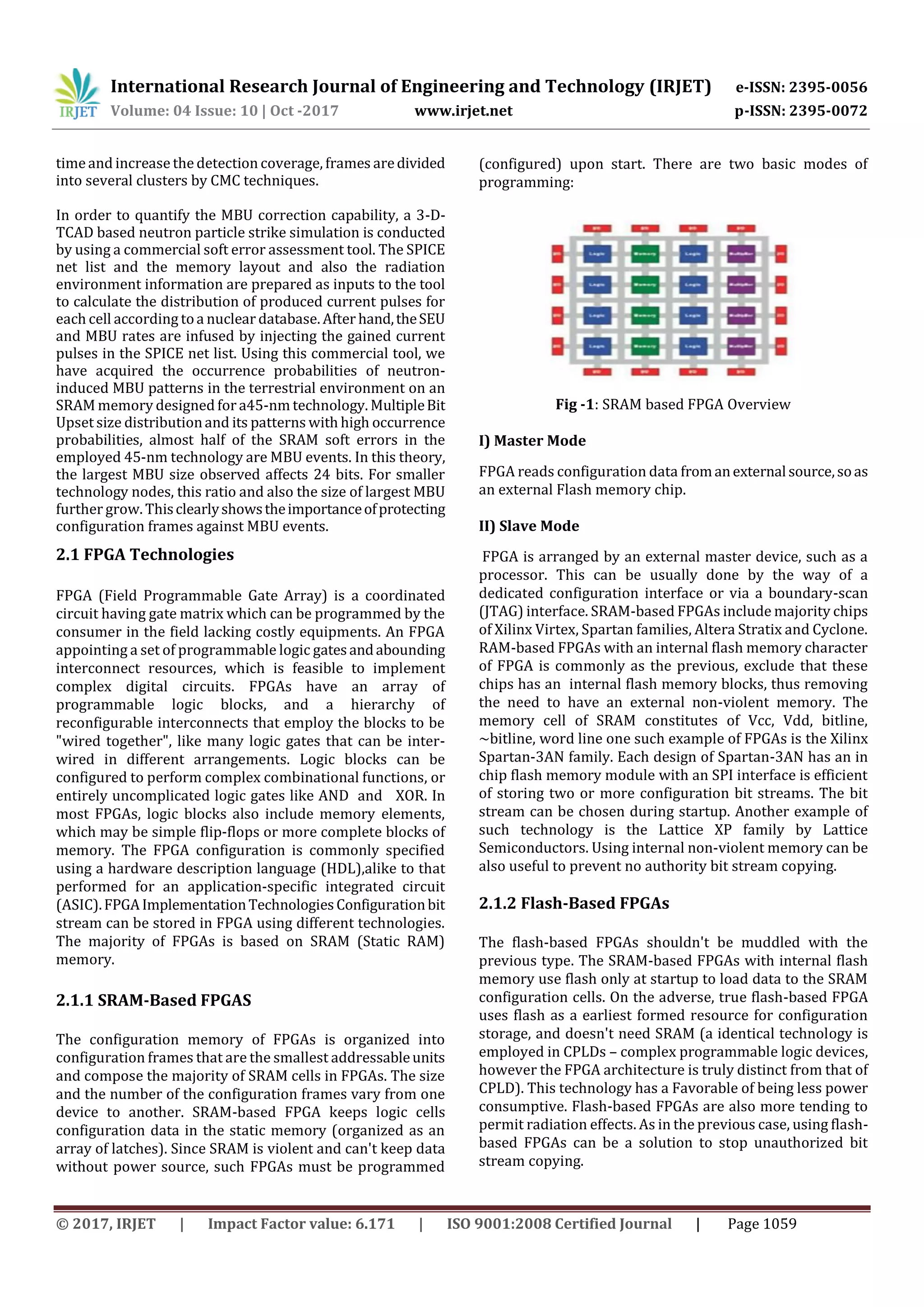 Counter Matrix Code for SRAM Based FPGA to Correct Multi Bit Upset Error | PDF
