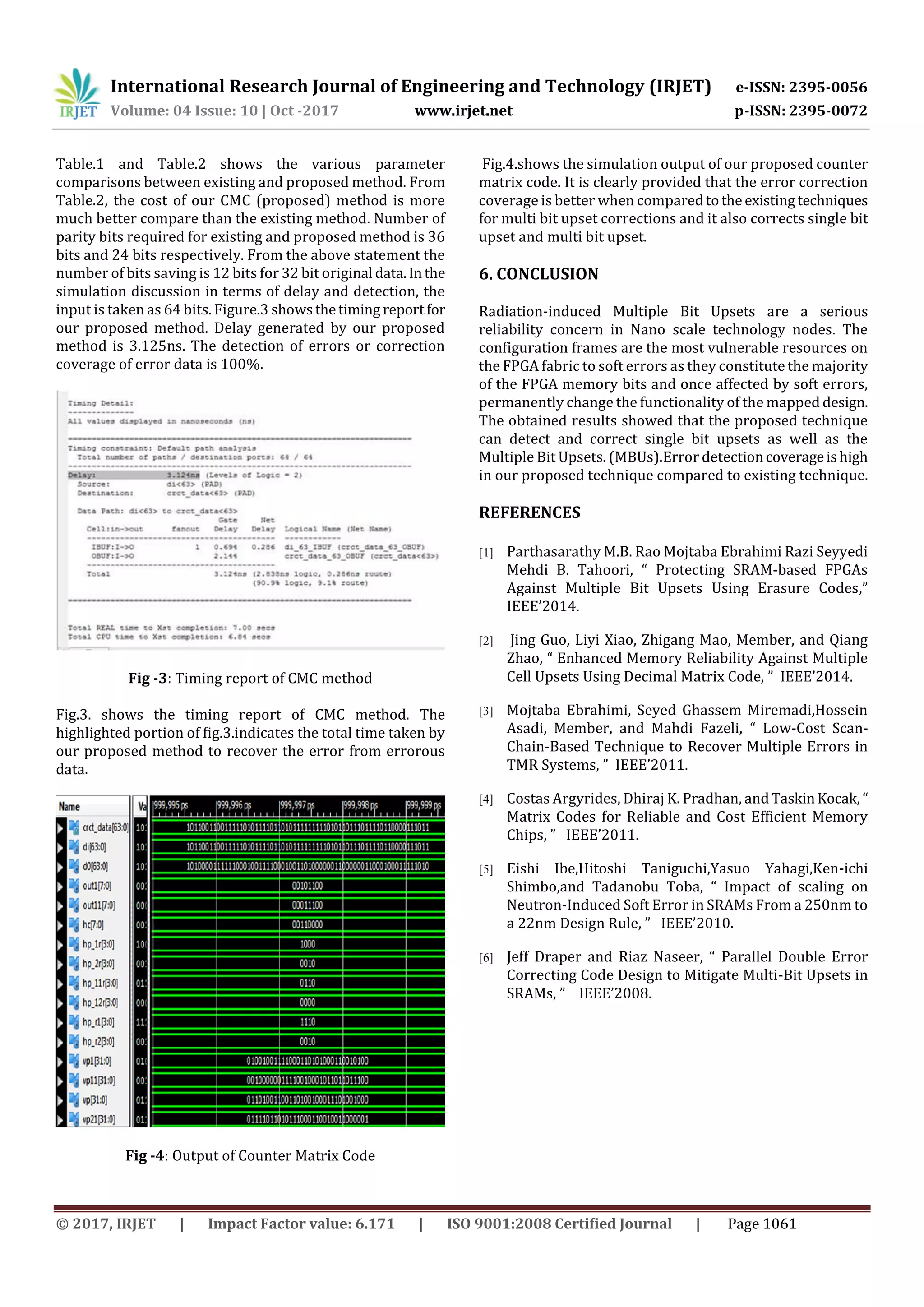 Counter Matrix Code for SRAM Based FPGA to Correct Multi Bit Upset Error | PDF