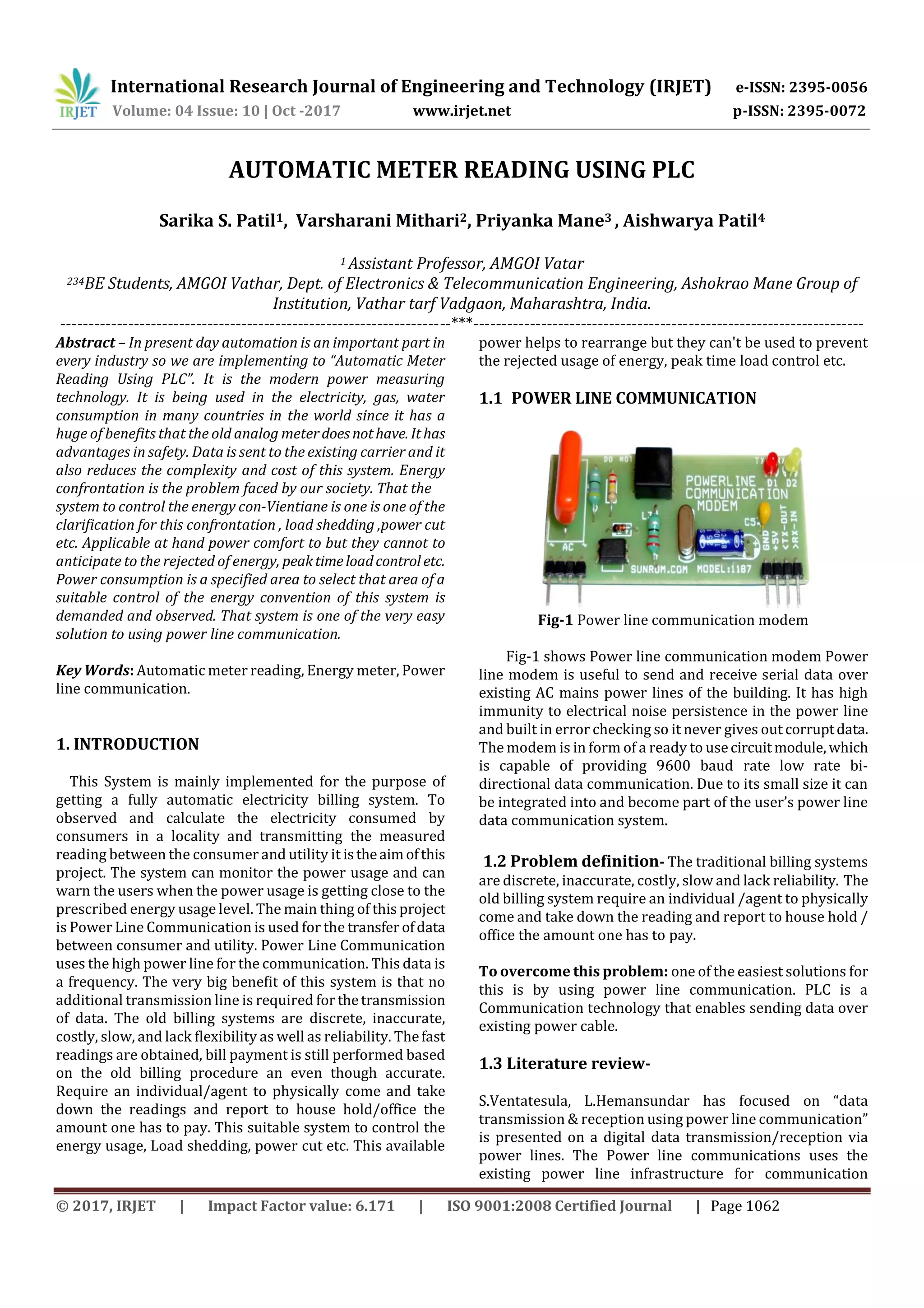 Automatic Meter Reading using PLC | PDF