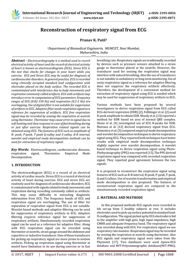 Reconstruction Of Respiratory Signal From Ecg Pdf Heart And Cardiovascular Diseases