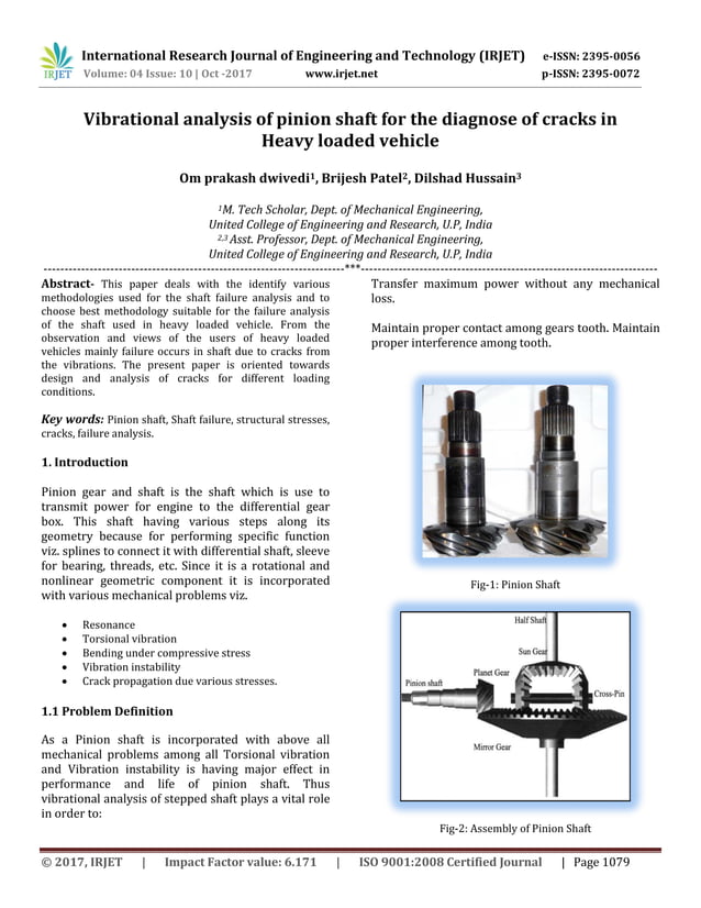 Vibrational Analysis of Pinion Shaft for the Diagnose of Cracks in Heavy Loaded Vehicle | PDF
