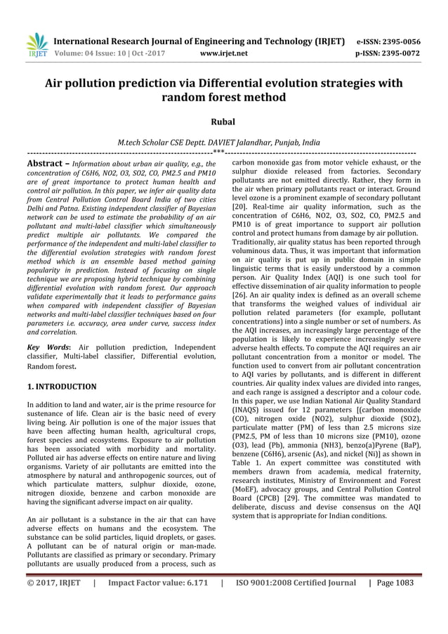 Air Pollution Prediction via Differential Evolution Strategies with Random Forest Method | PDF ...