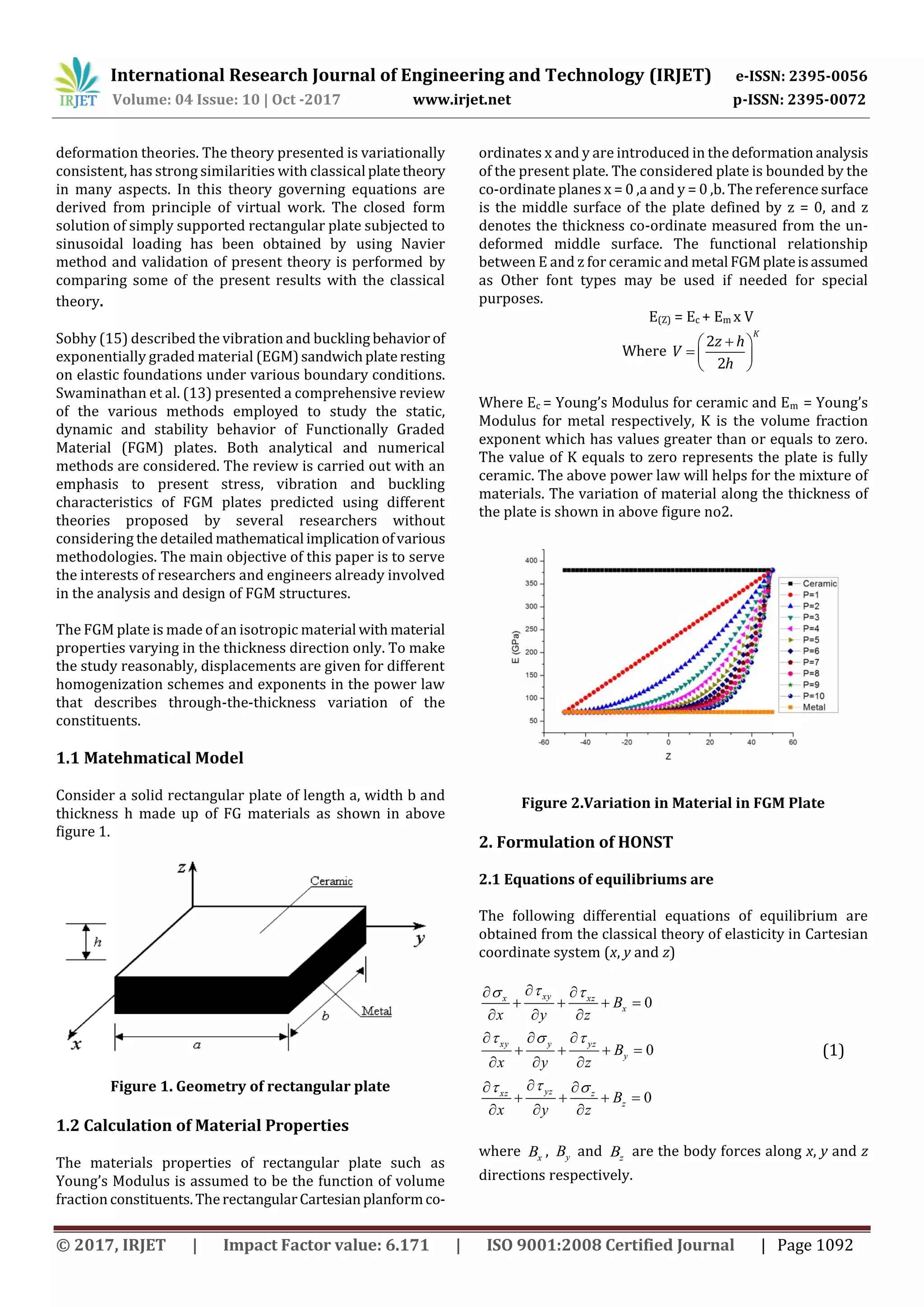Higher Order Normal Shear Deformation Theory For Static Fg Rectangular Plates Pdf