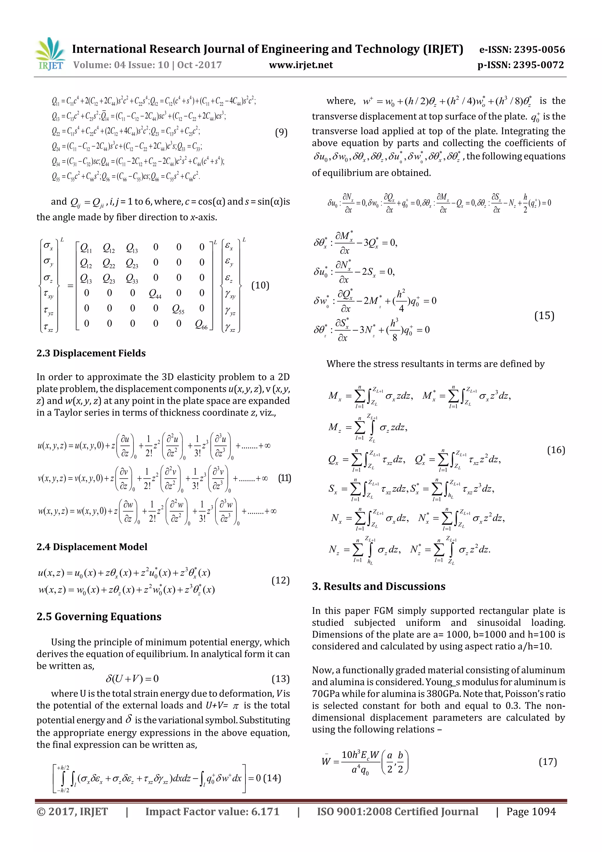 Higher Order Normal Shear Deformation Theory for Static FG Rectangular ...