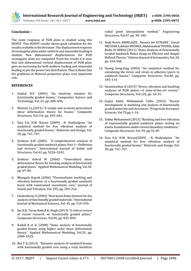 Higher Order Normal Shear Deformation Theory For Static Fg Rectangular Plates Pdf