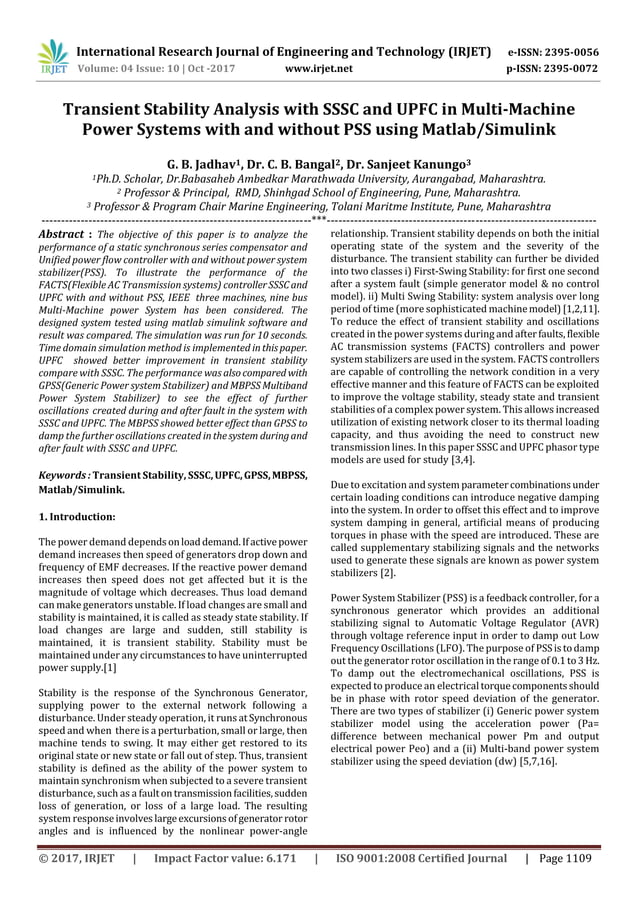 Transient Stability Analysis with SSSC and UPFC in Multi-Machine Power Systems with and without ...