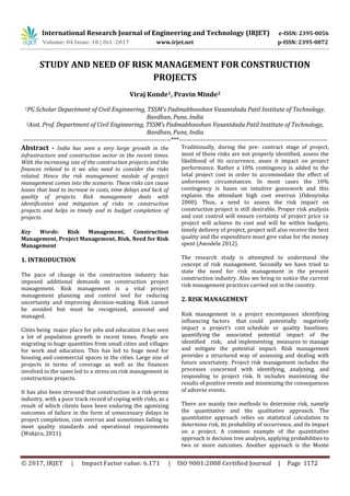 Study and Need of Risk Management for Construction Projects | PDF