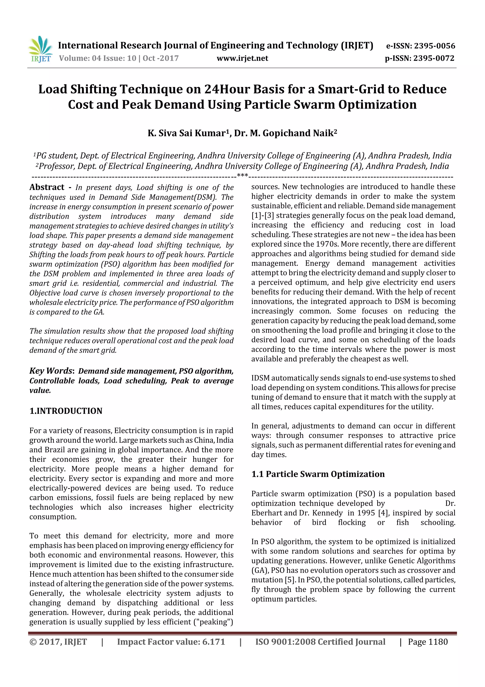 Load Shifting Technique on 24Hour Basis for a Smart-Grid to Reduce Cost and Peak Demand using ...