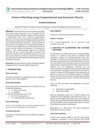Pattern Matching using Computational and Automata Theory | PDF