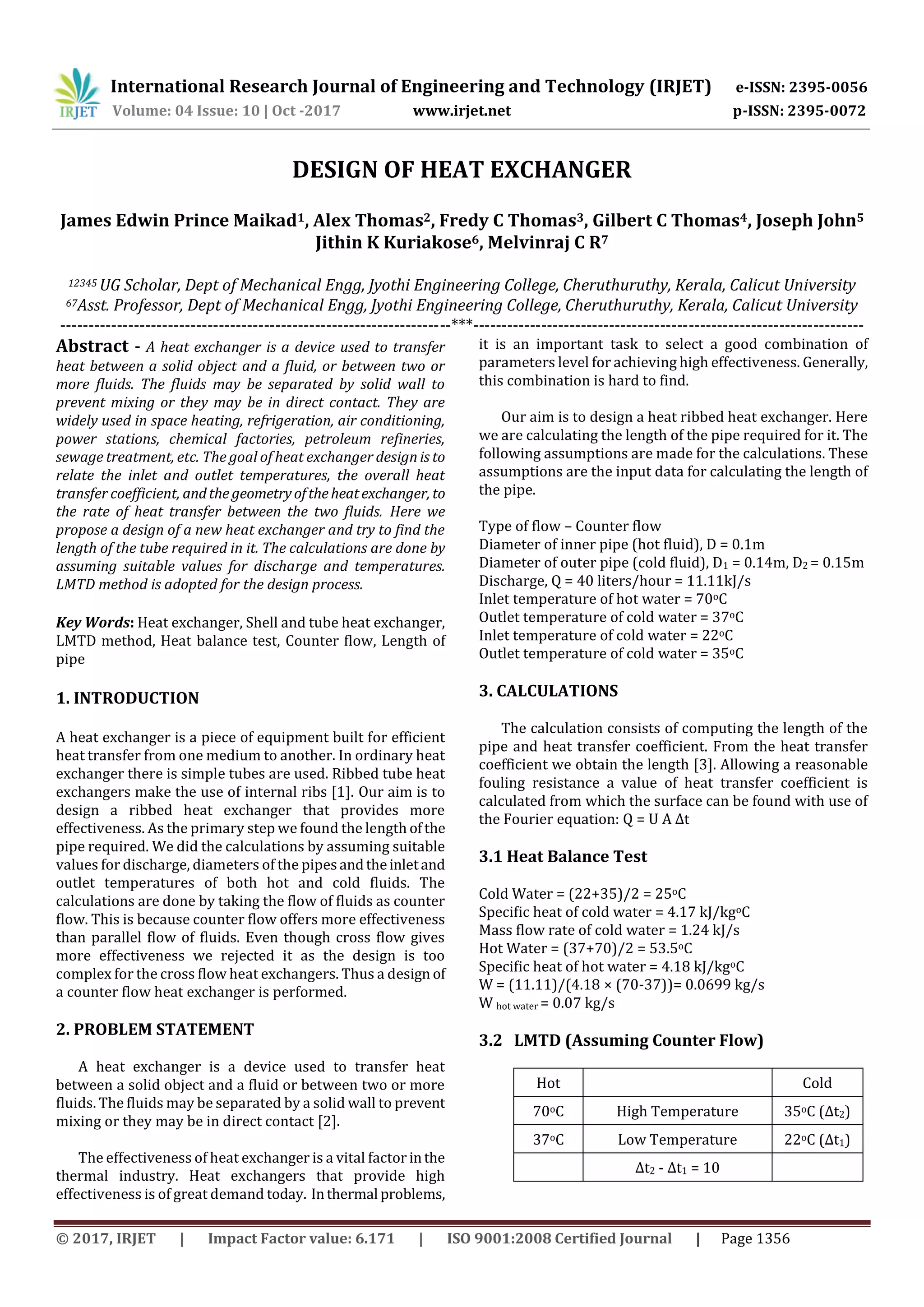Design of Heat Exchanger | PDF