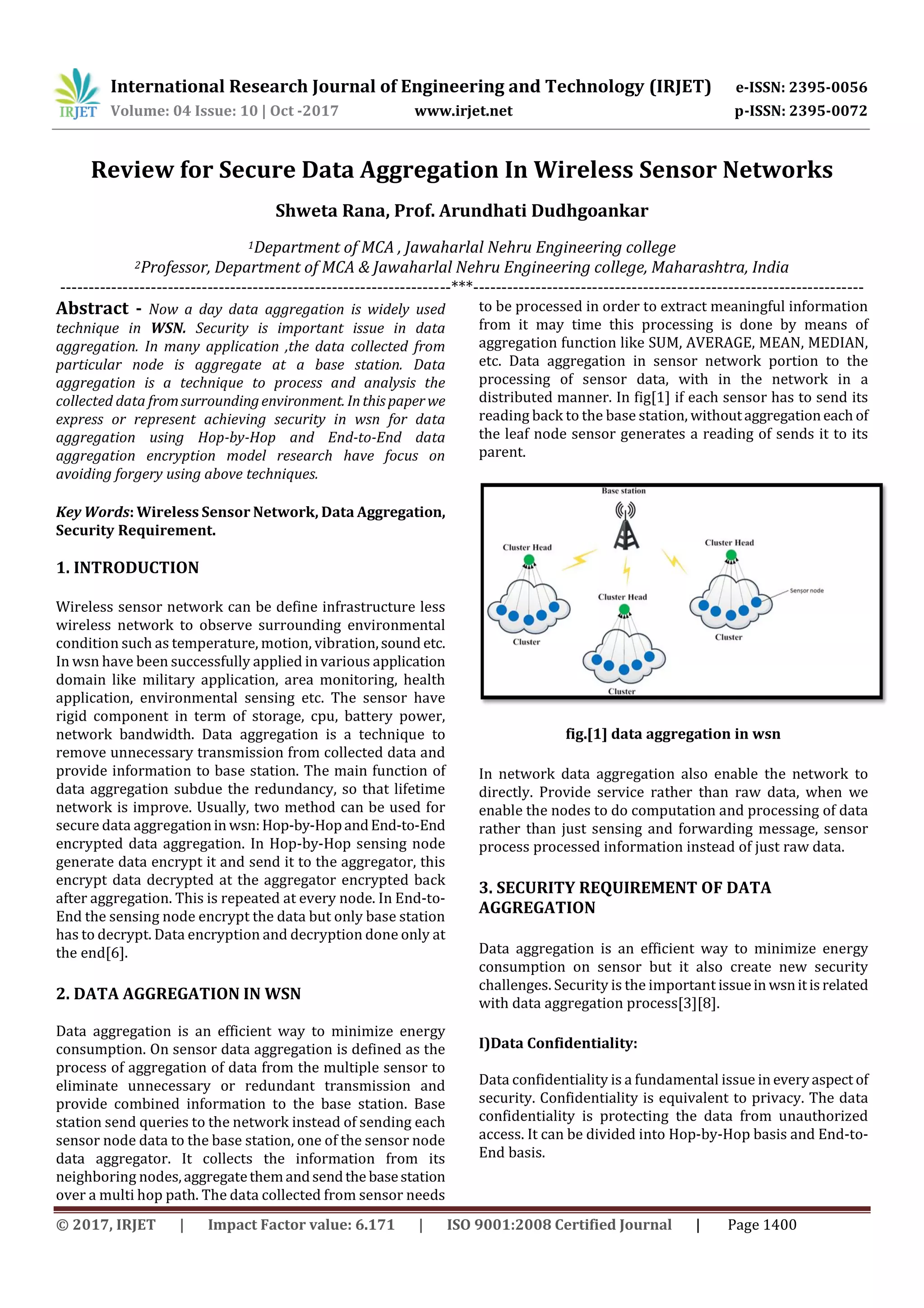 Review For Secure Data Aggregation In Wireless Sensor Networks Pdf