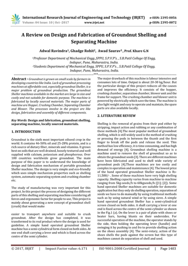 A Review on Design and Fabrication of Groundnut Shelling and Separating ...