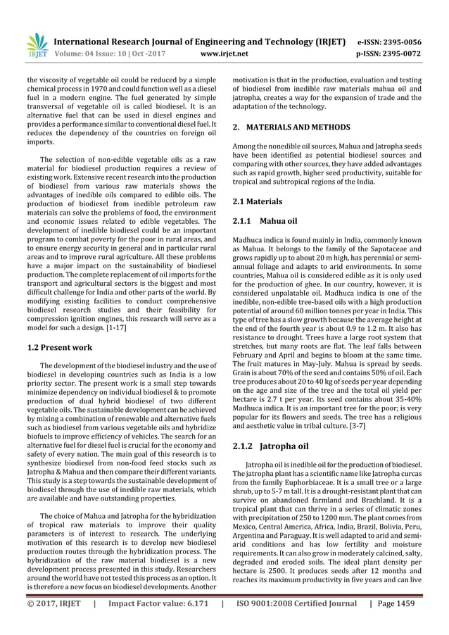 Comparative Analysis of CI Engine Fuelled with Mahua oil & Jatropha oil derived Single & Dual ...