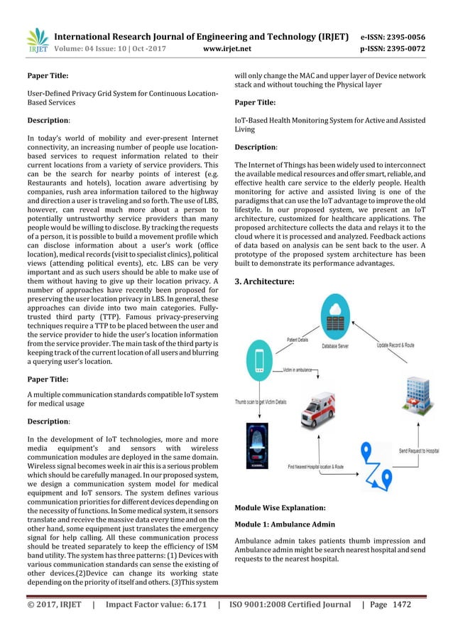 Using Real Time Communication Provide Emergency Treatment and Hospital Searching via IOT Based ...