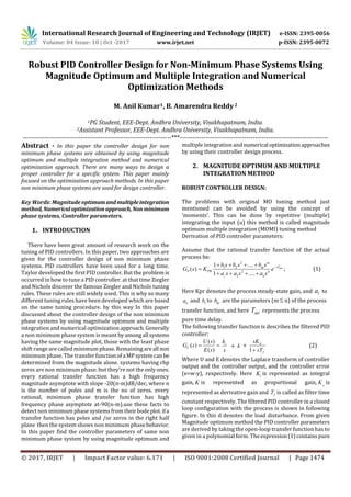 Robust PID Controller Design for Non-Minimum Phase Systems using Magnitude Optimum and Multiple ...