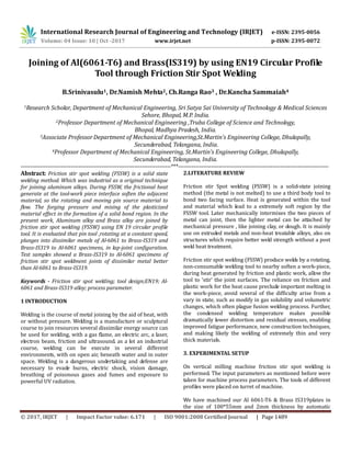 Joining of Al(6061-T6) and Brass(IS319) by using EN19 Circular Profile ...