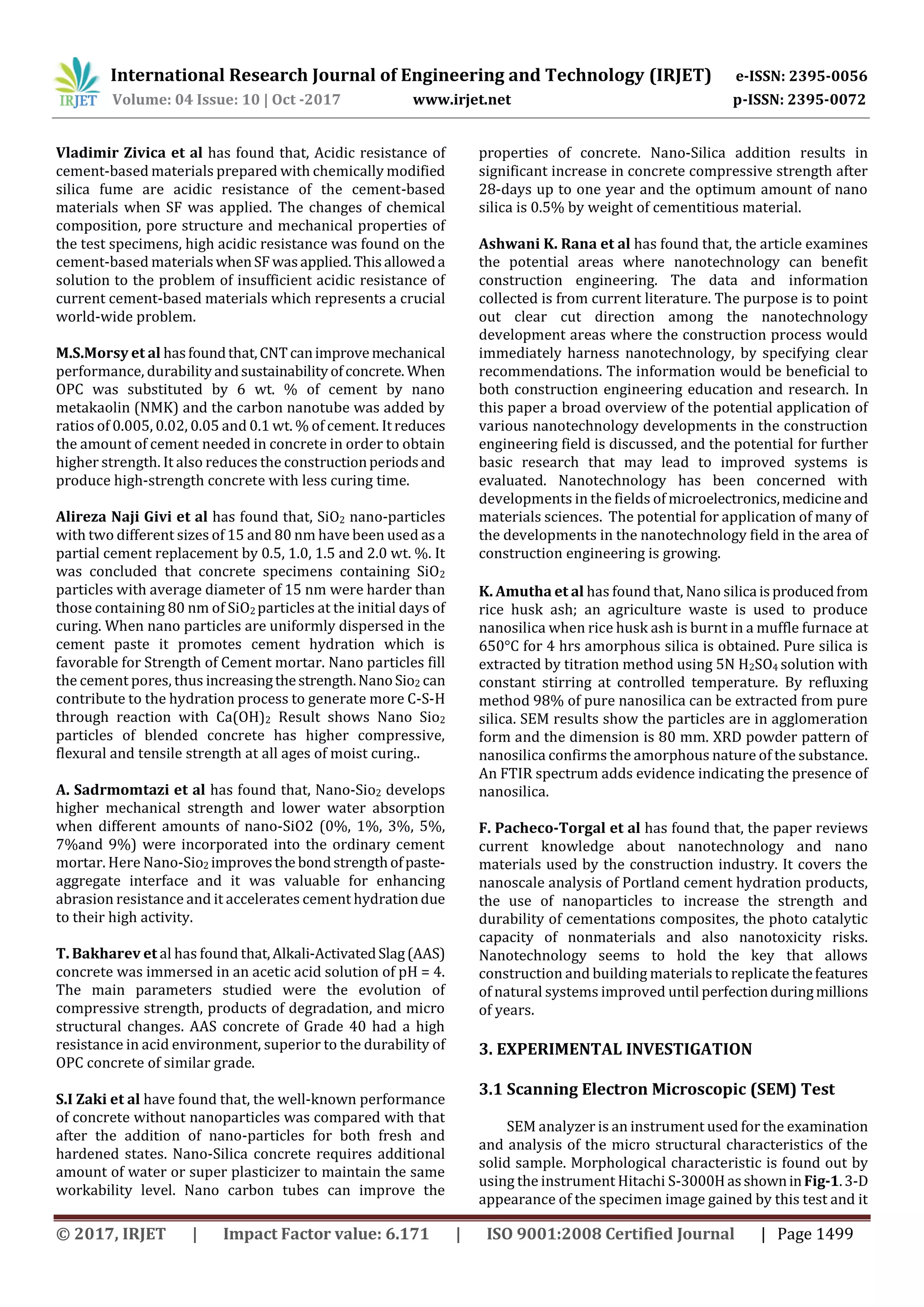Analyzing the Microstructural Properties of Nanomaterial in OPC by SEM, TEM, XRD and Corrosion ...