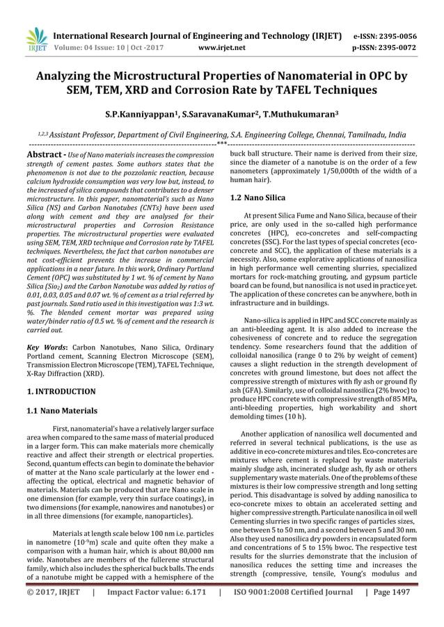 Analyzing the Microstructural Properties of Nanomaterial in OPC by SEM, TEM, XRD and Corrosion ...