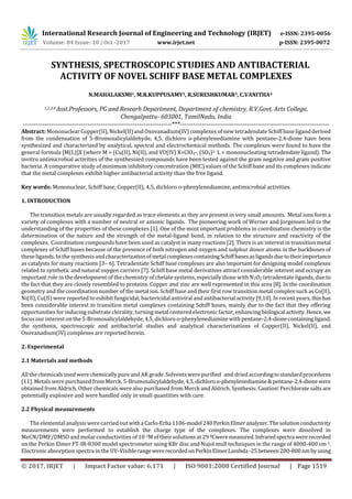 Synthesis, Spectroscopic Studies and Antibacterial Activity of Novel Schiff Base Metal Complexes ...