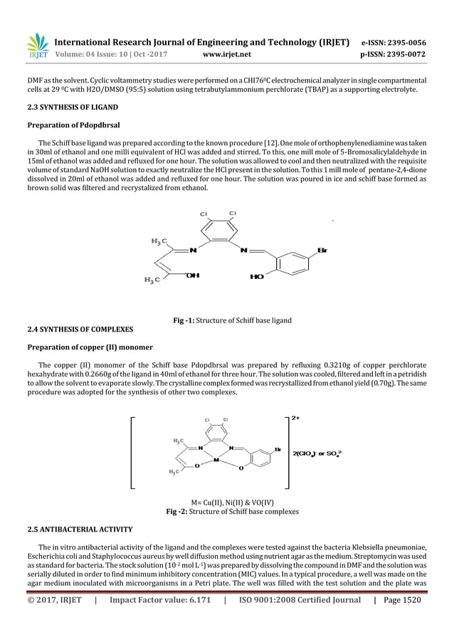 Synthesis, Spectroscopic Studies and Antibacterial Activity of Novel Schiff Base Metal Complexes ...