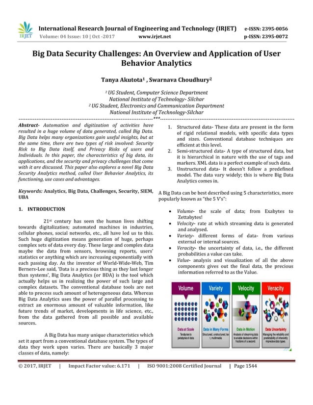 Big Data Security Challenges: An Overview and Application of User Behavior Analytics | PDF