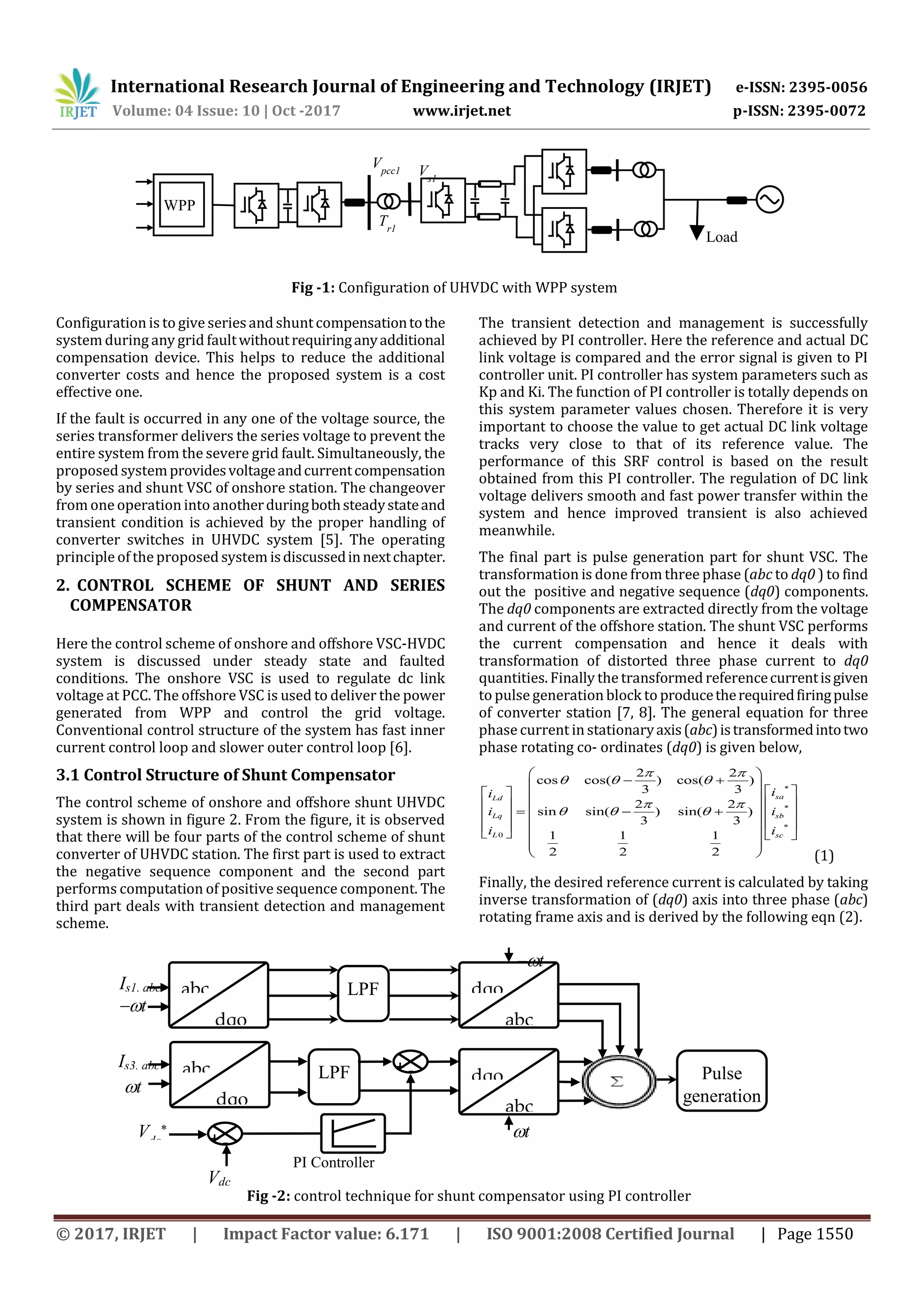 Improved Transient Compensation using PI-SRF Control Scheme Based UHVDC for Offshore Wind Power ...