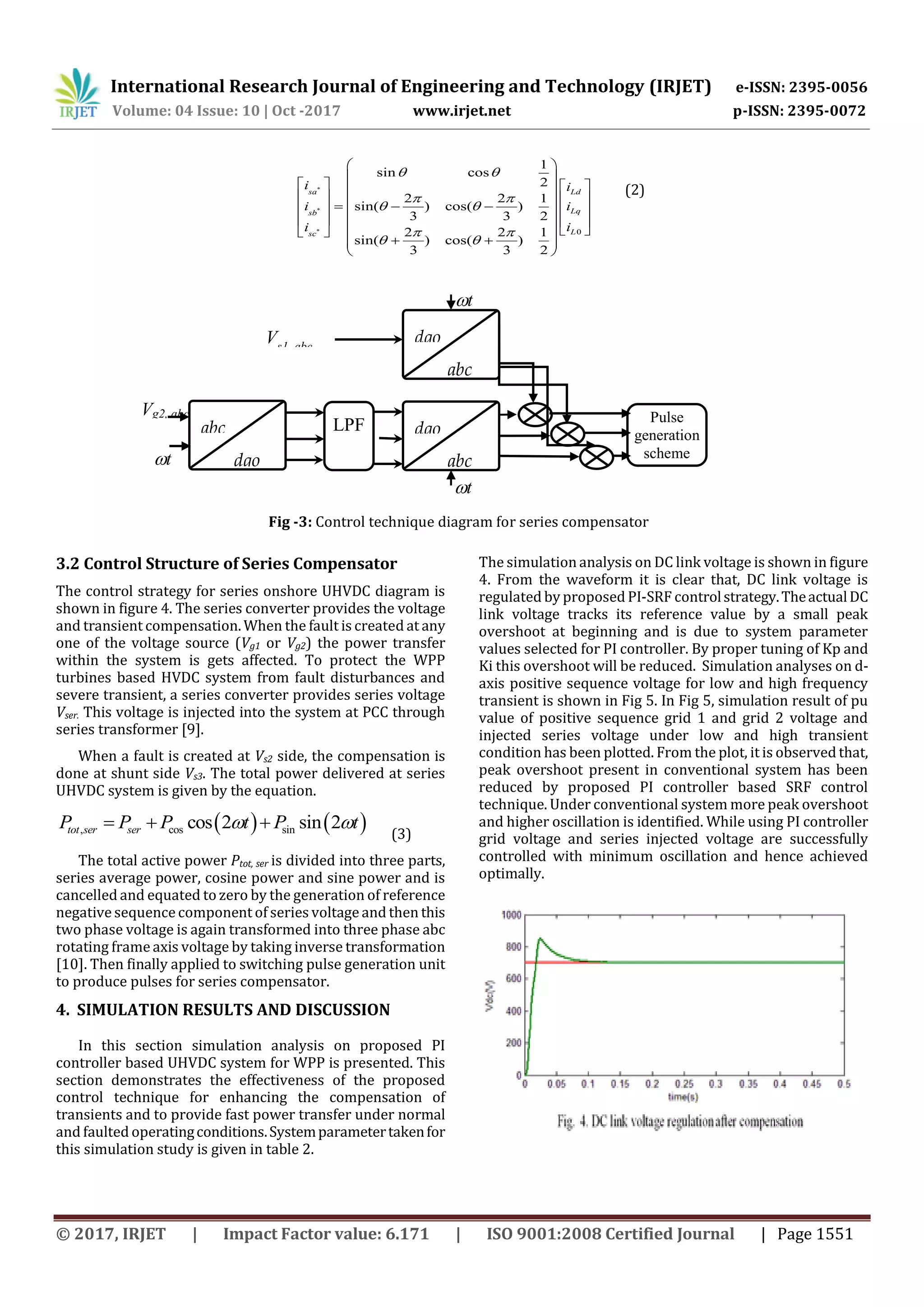 Improved Transient Compensation using PI-SRF Control Scheme Based UHVDC for Offshore Wind Power ...