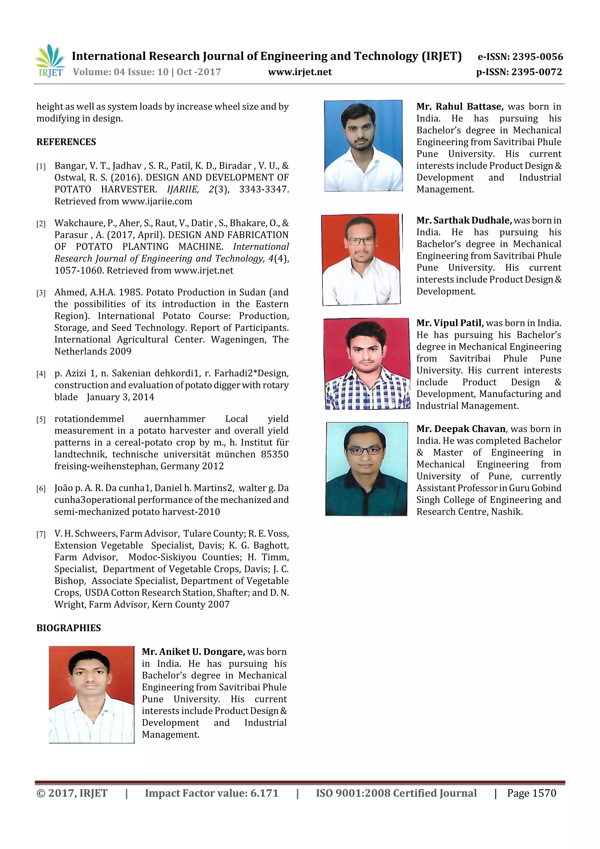 Development Of Potato Harvesting Model Pdf