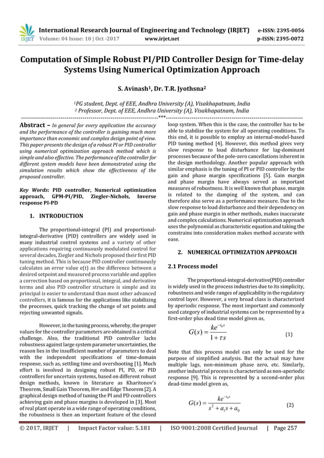 Computation Of Simple Robust Pi Pid Controller Design For Time Delay Systems Using Numerical