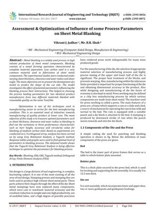 Assessment & Optimization of Influence of Some Process Parameters on Sheet Metal Blanking | PDF