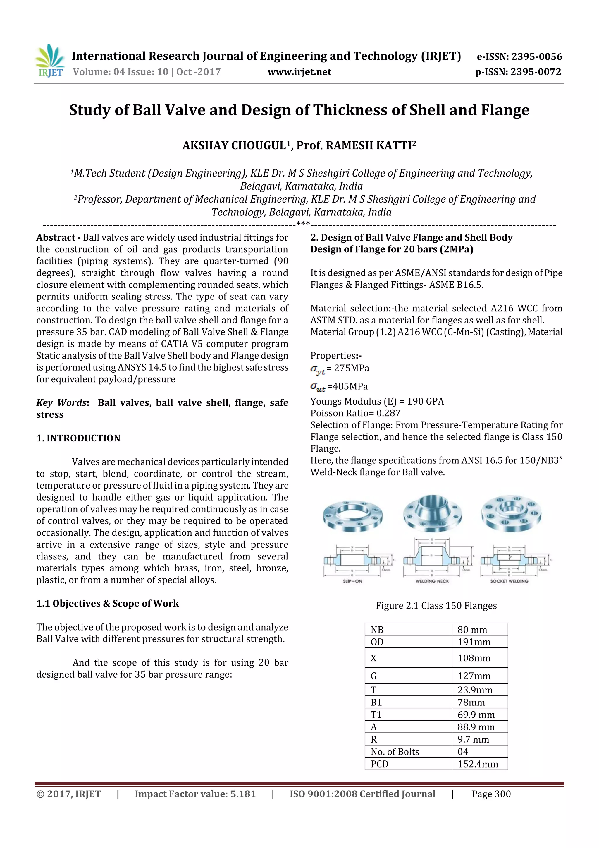 Study of Ball Valve and Design of Thickness of Shell and Flange | PDF