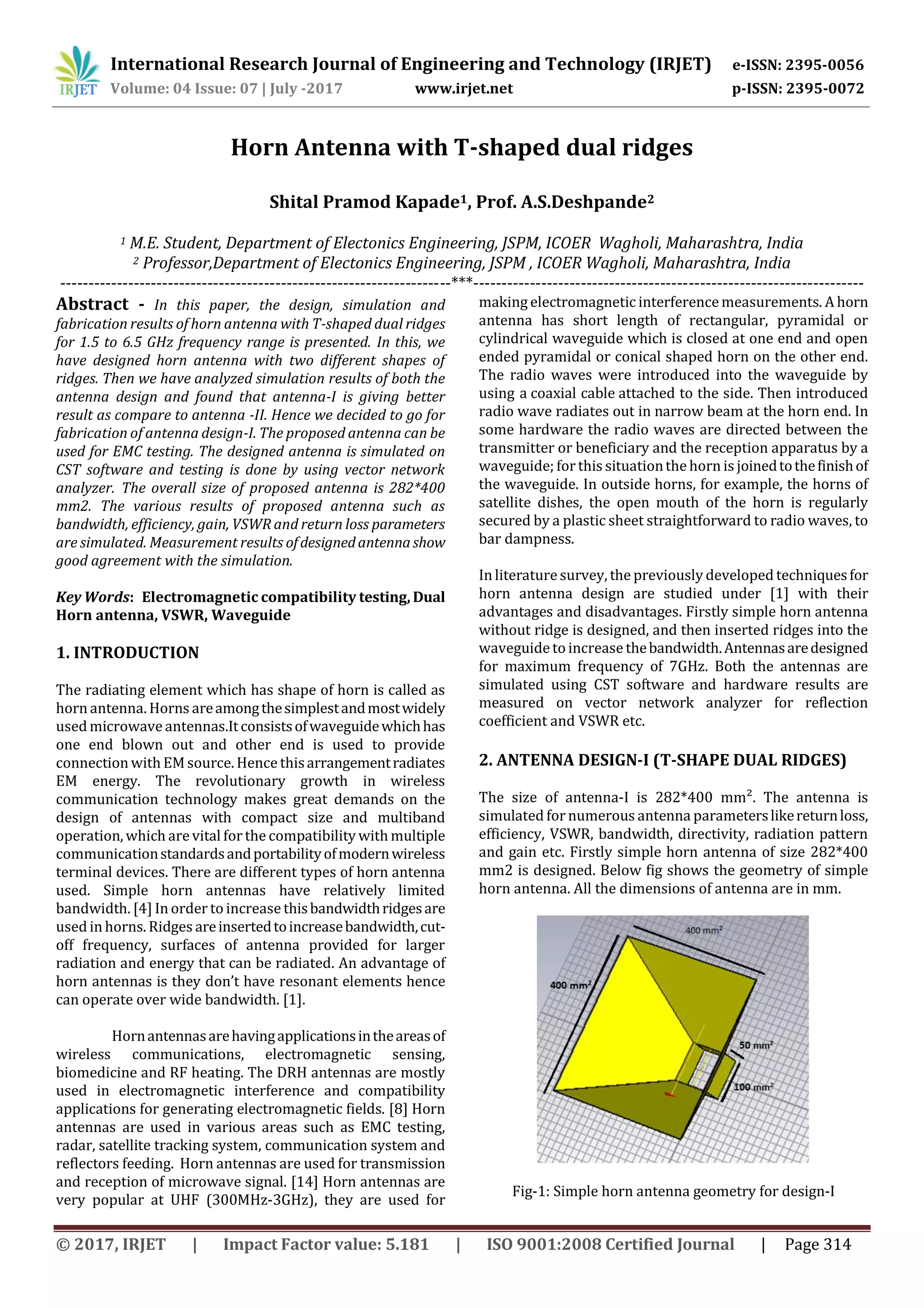 Horn Antenna with T-Shaped Dual Ridges | PDF | Physics | Science