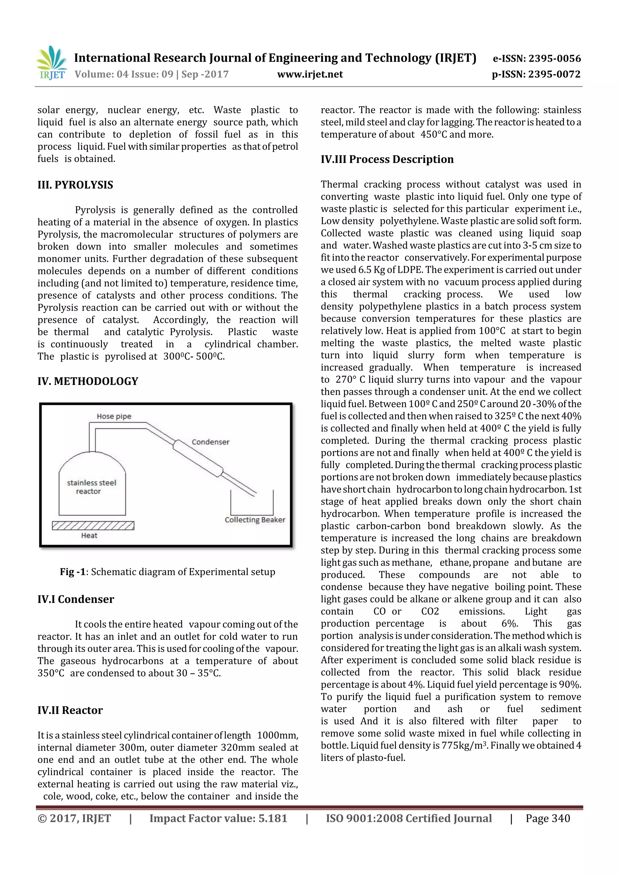 Plastic Waste into Fuel using Pyrolysis Process | PDF | Chemistry | Science