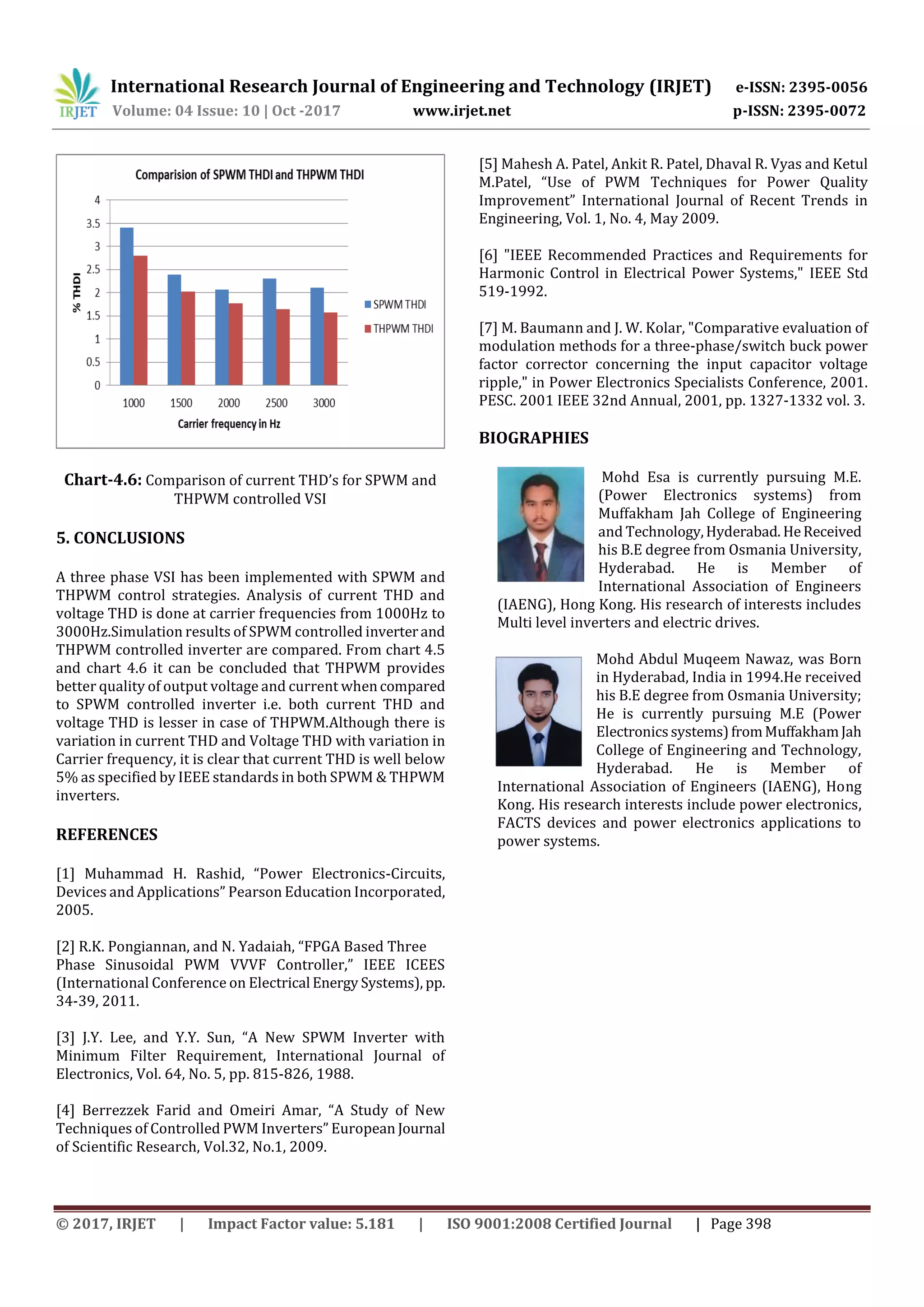 THD analysis of SPWM & THPWM Controlled Three phase Voltage Source Inverter | PDF