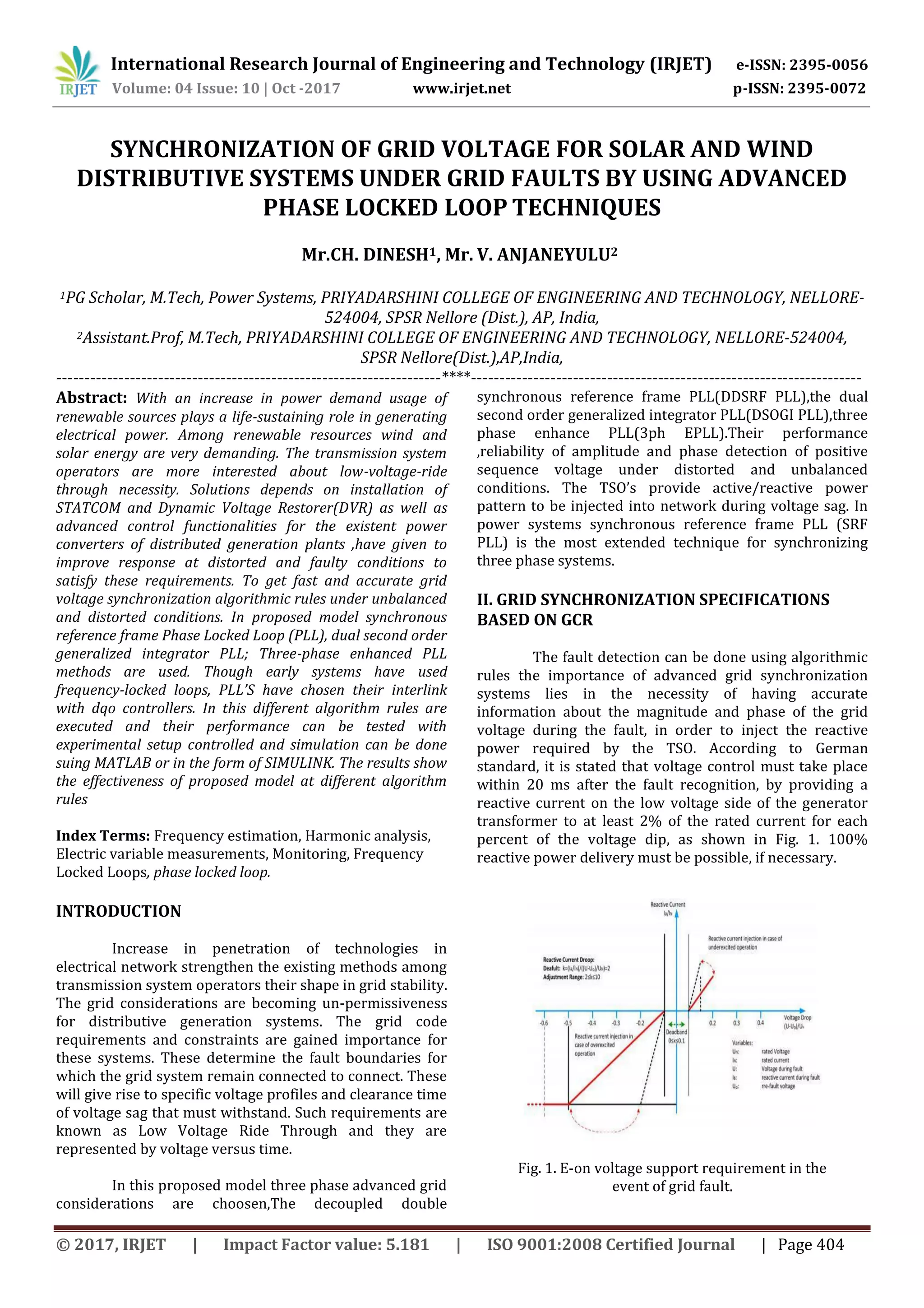 Synchronization of Grid Voltage for Solar and Wind Distributive Systems Under Grid Faults by ...