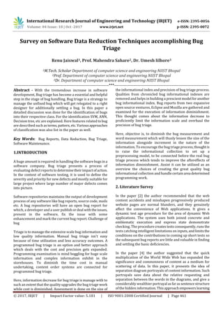 Survey on Software Data Reduction Techniques Accomplishing Bug Triage | PDF