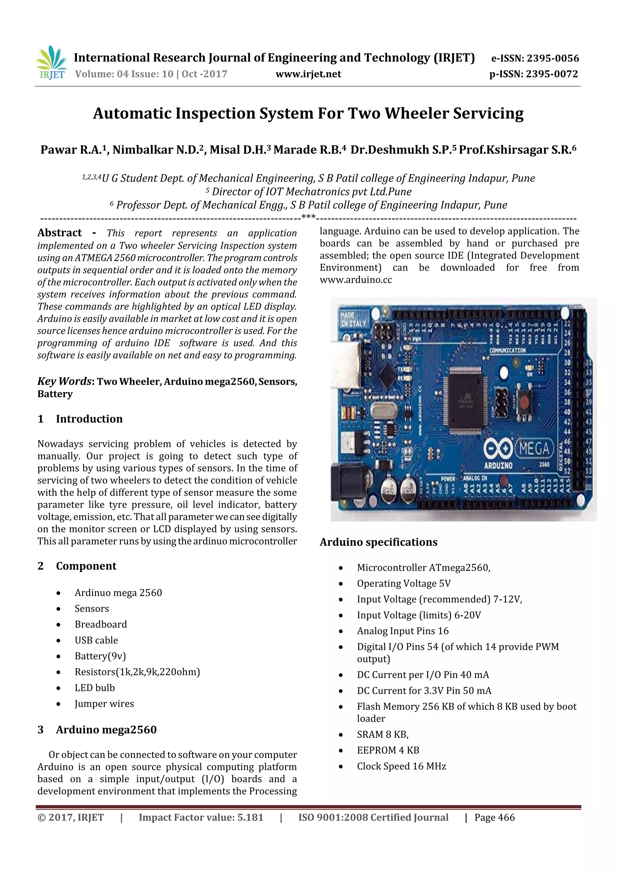 Automatic Inspection System for Two Wheeler Servicing | PDF