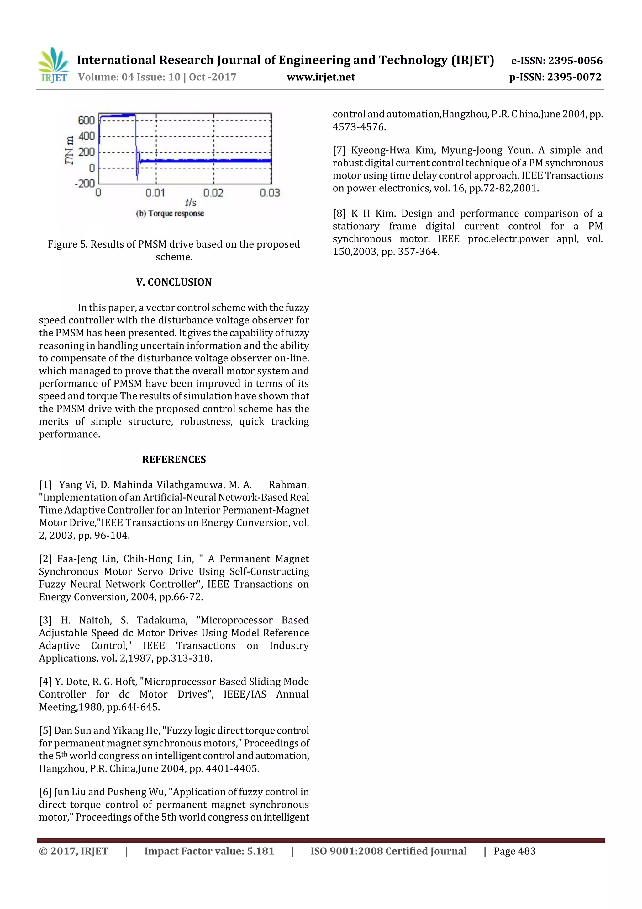 Fuzzy Controlled Permanent Magnet Synchronous Motor Drive By Space Vector Pulse Width Modulation
