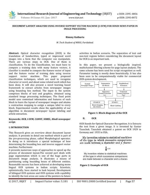 IRJET- Document Layout analysis using Inverse Support Vector Machine (I-SVM) for Hindi News ...